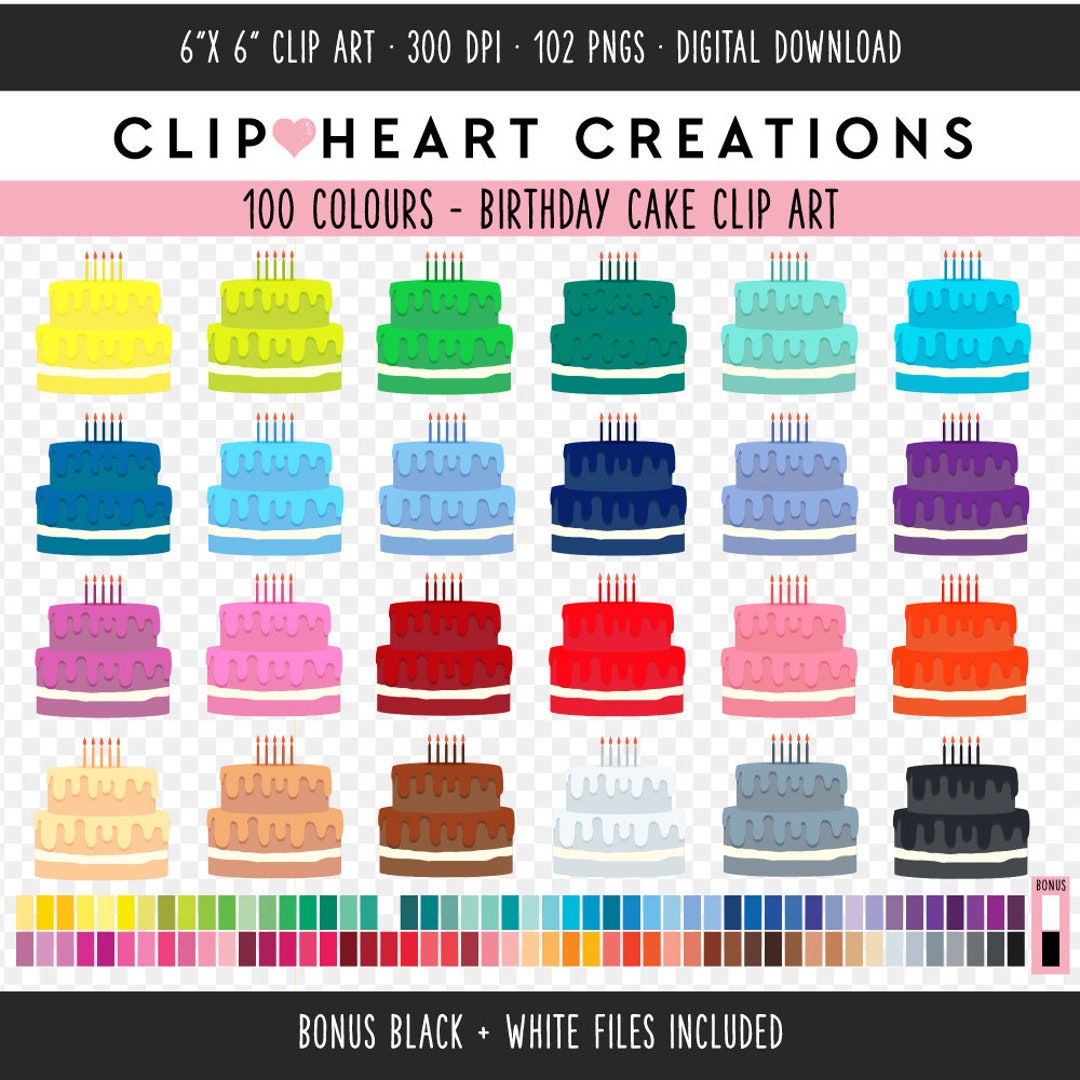 100 Birthday Cake Digital Clip Art, Commercial Use Instant Download PNG ...