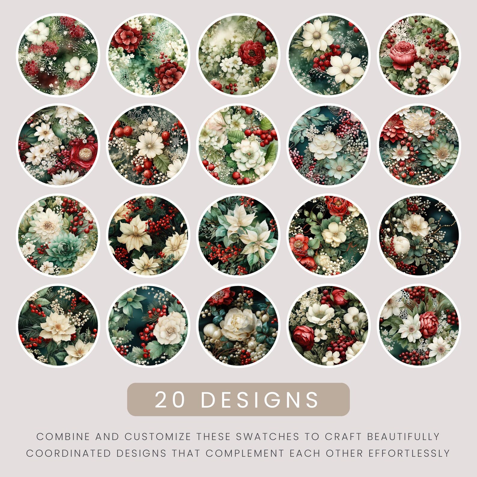 Christmas Floral Digital Papers, Seamless Commercial Use Instant ...
