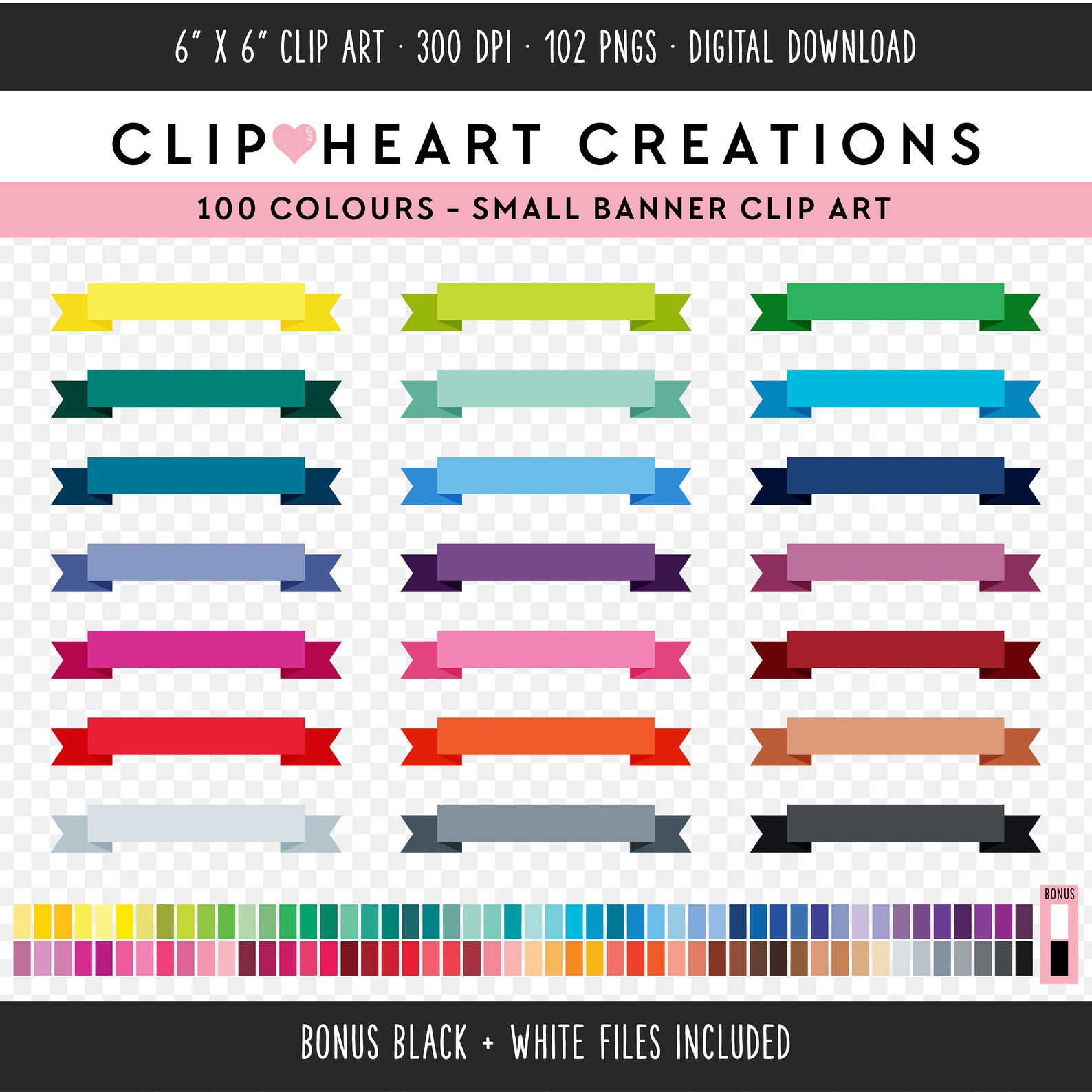 100 Small Ribbon Banner Clip Art, Commercial Use Instant Download PNG ...