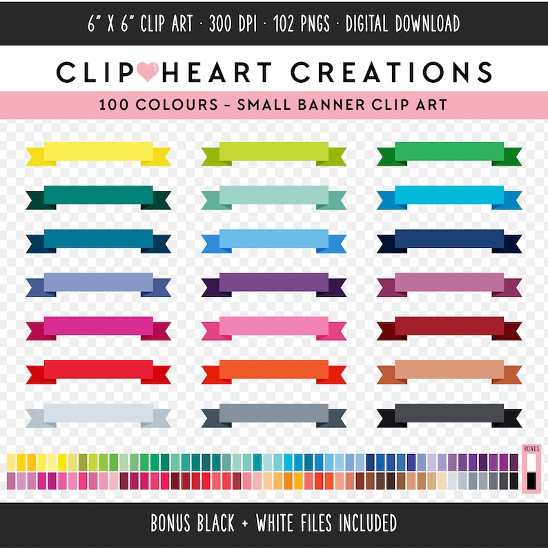 100 Small Ribbon Banner Clip Art, Commercial Use Instant Download PNG ...