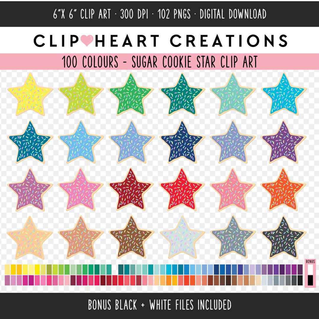 100 Star Sugar Cookie Clip Art, Commercial Use Instant Download PNG ...