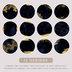 Navy & Gold Watercolor and Foil Digital Papers, Commercial Use Instant ...