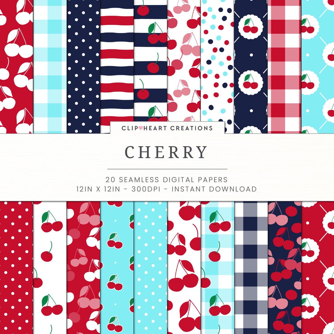 Cherry Digital Paper Patterns, 20 Seamless Commercial Use Instant ...