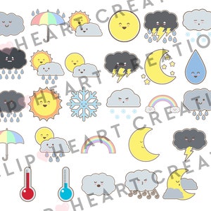 Weather Clip Art, Commercial Use Instant Download PNG Cute Kawaii ...