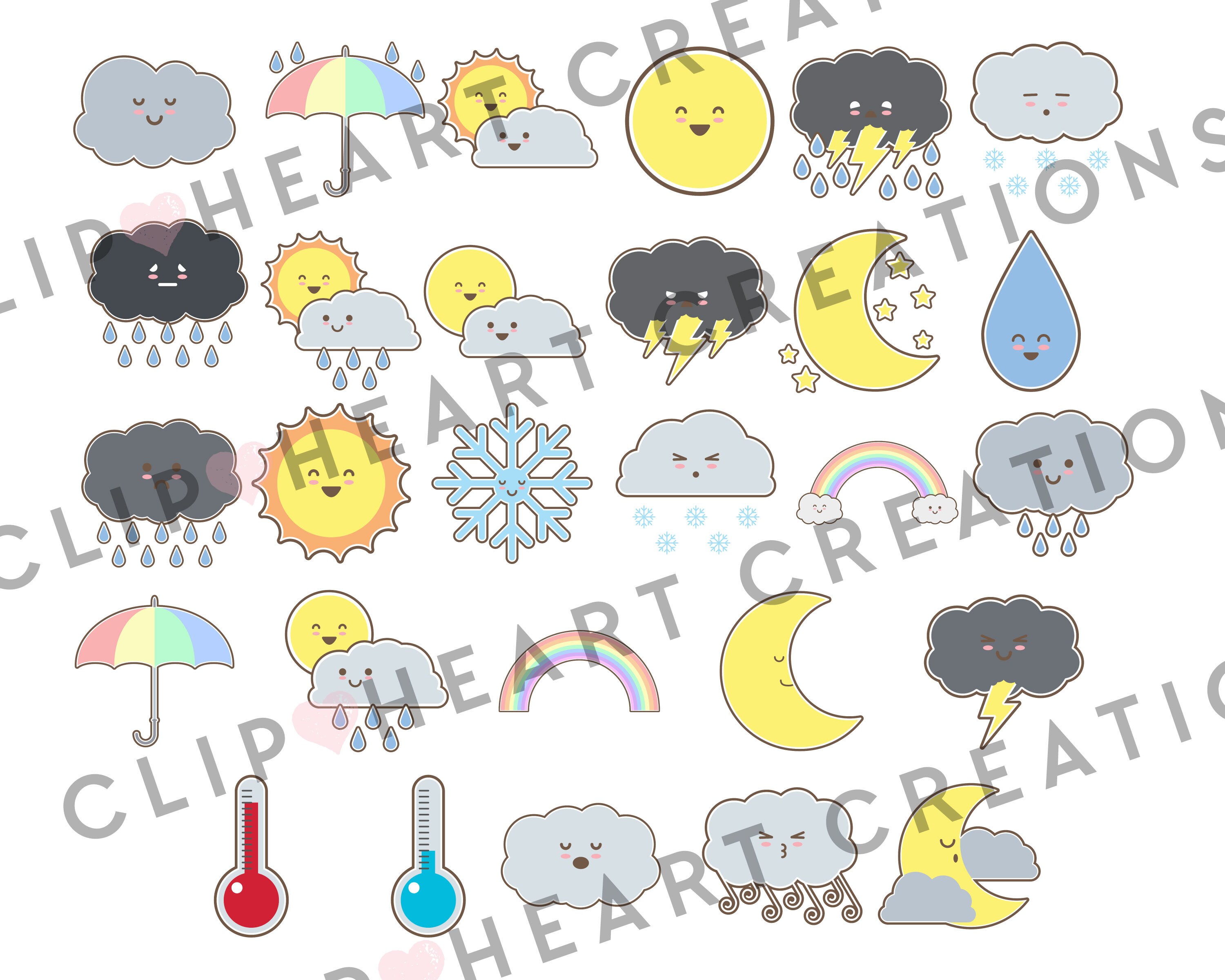 Weather Clip Art Commercial Use Instant Download PNG Cute - Etsy