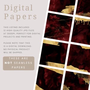 Red & Gold Watercolor and Foil Digital Papers, Commercial Use Instant ...