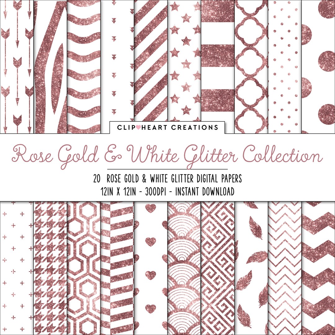 20 Rose Gold Glitter Pattern Digital Papers, Commercial Use Instant ...
