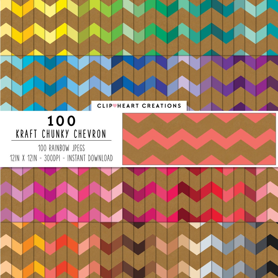 100 Kraft Chunky Chevron Pattern Digital Paper, Commercial Use Instant ...