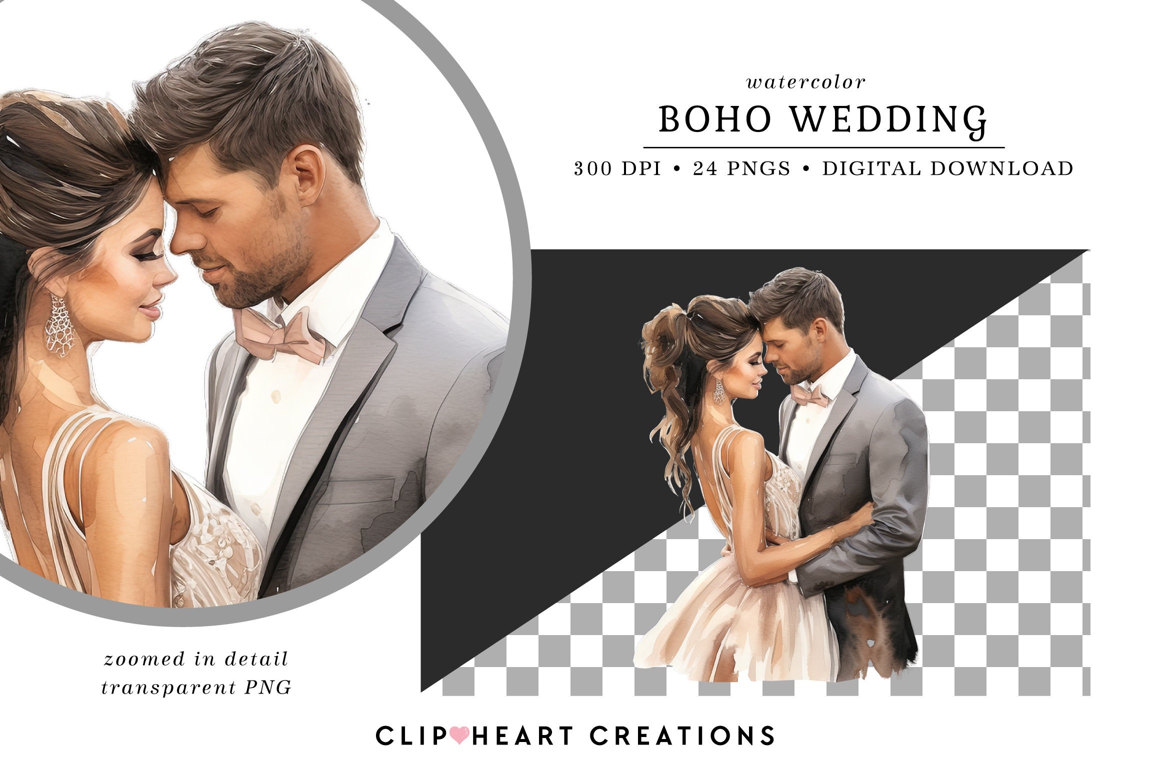 Boho Wedding Watercolor Clipart Set, Commercial Use Instant Download ...