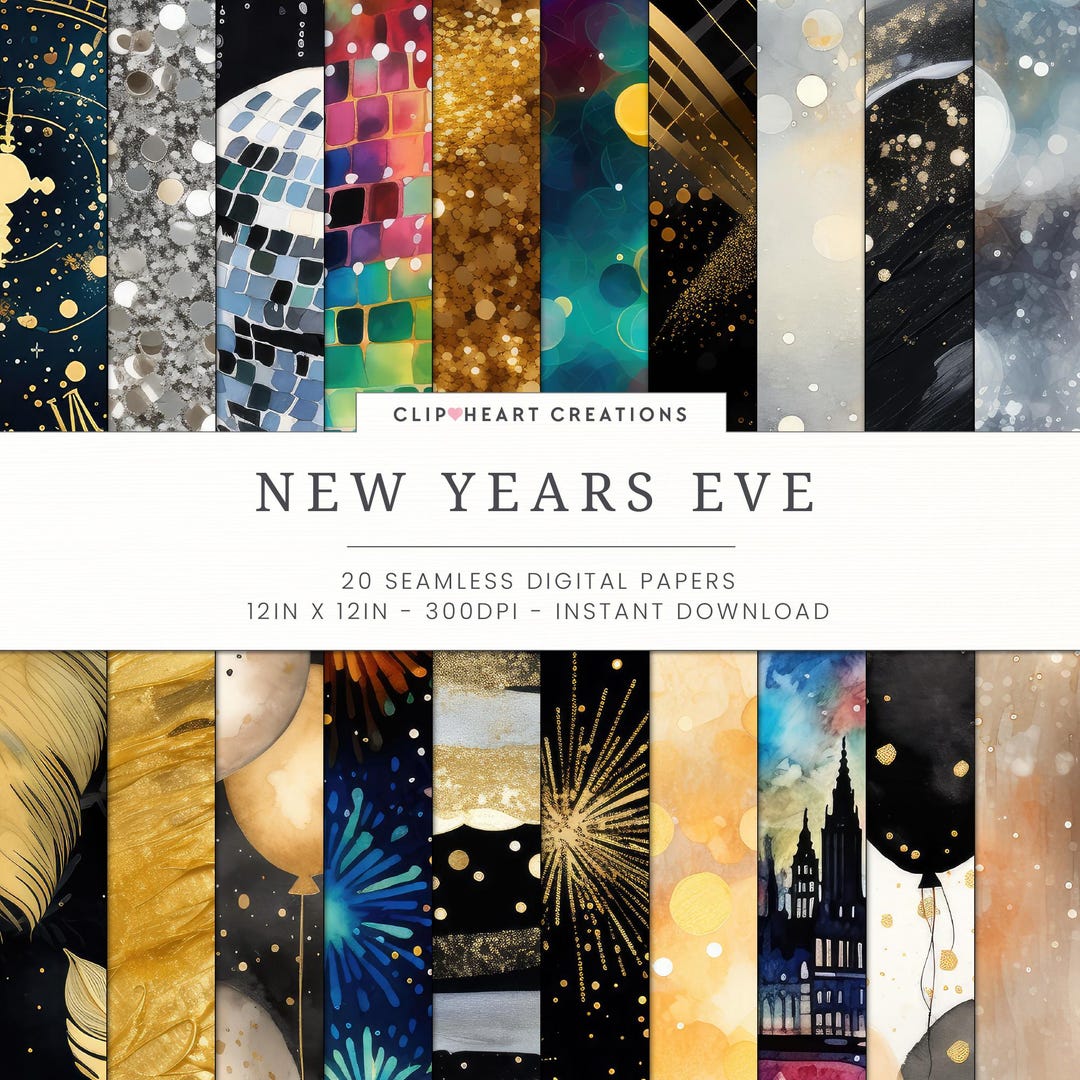 New Years Eve Digital Paper Patterns, 20 Seamless Commercial Use ...