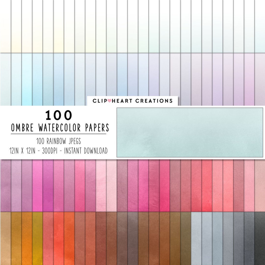 100 Watercolor Ombre Digital Papers, Commercial Use Instant Download ...