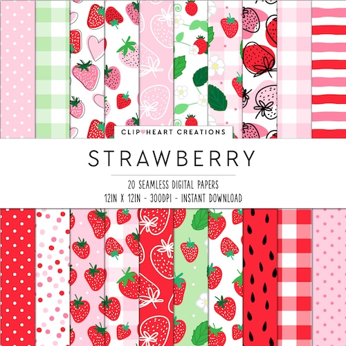 20 Strawberry Themed Digital Papers Seamless Commercial Use - Etsy