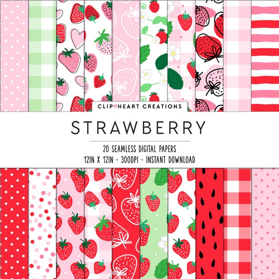 20 Strawberry Themed Digital Papers Seamless Commercial Use - Etsy