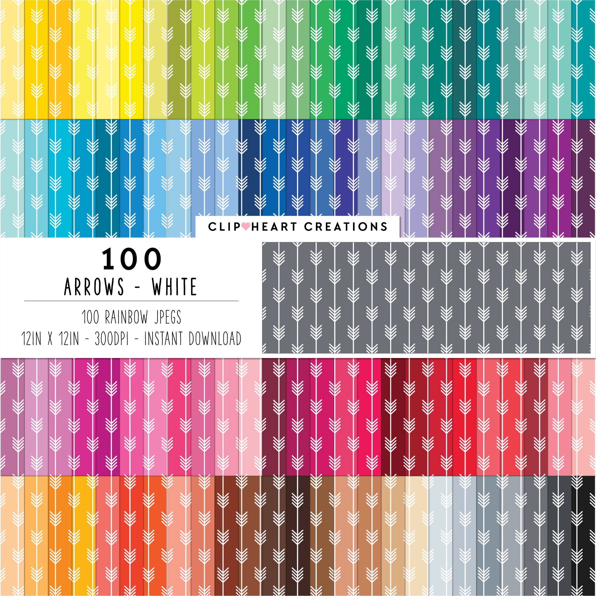 100 Arrows Digital Paper, Commercial Use Seamless Arrow Pattern Digital ...