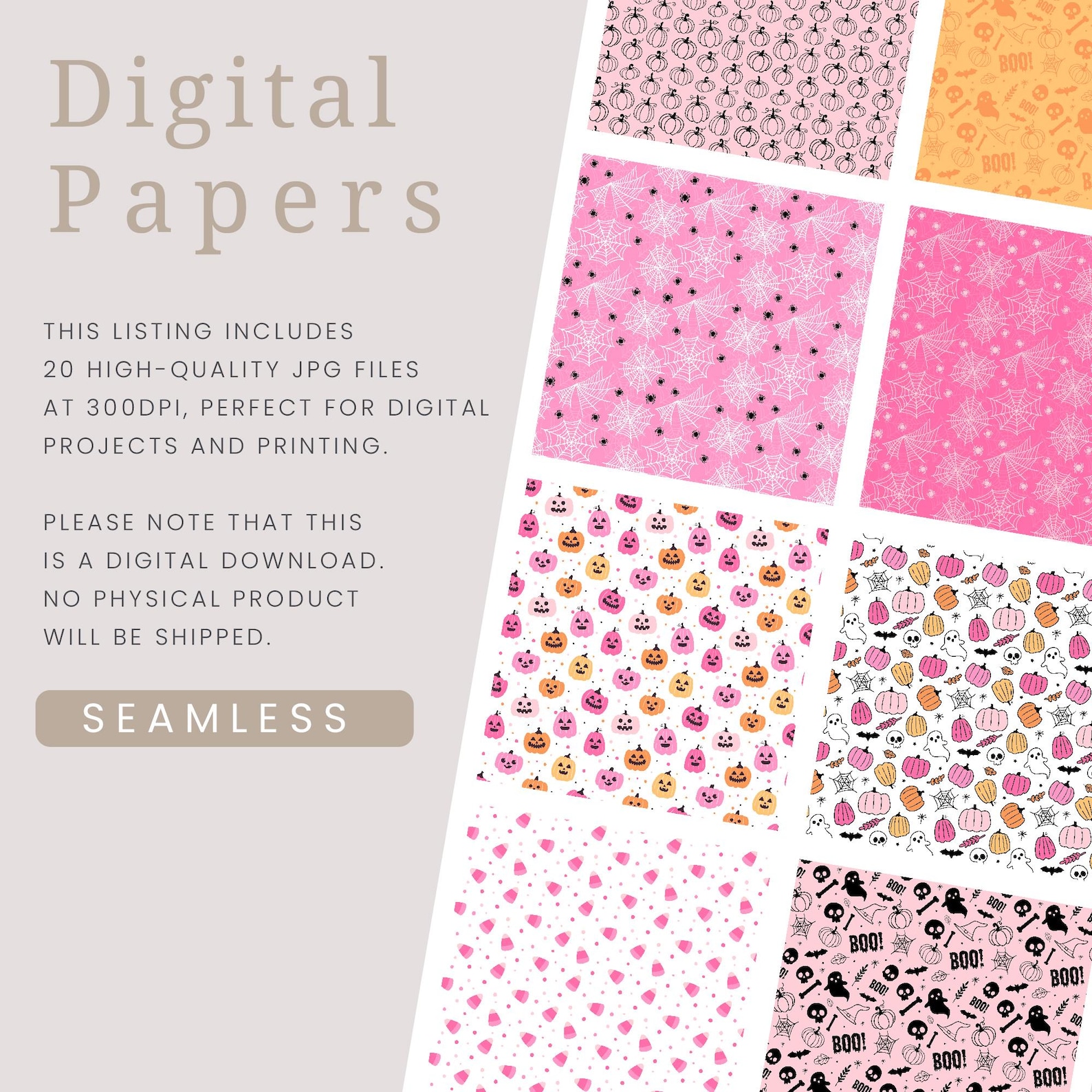 20 Cute Halloween Themed Digital Papers, Seamless Commercial Use ...