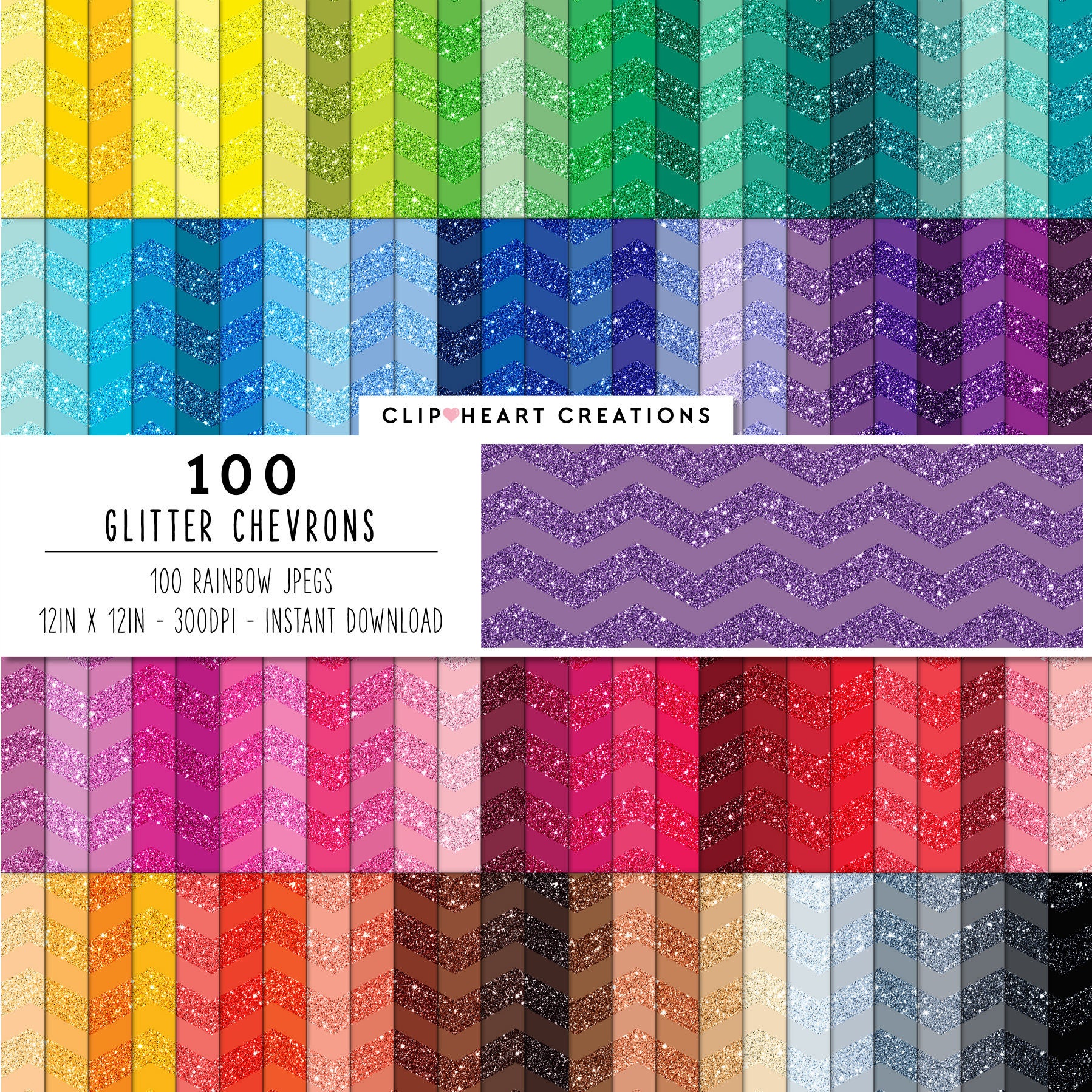 100 Glitter Chevron Digital Paper, Commercial Use Instant Download ...