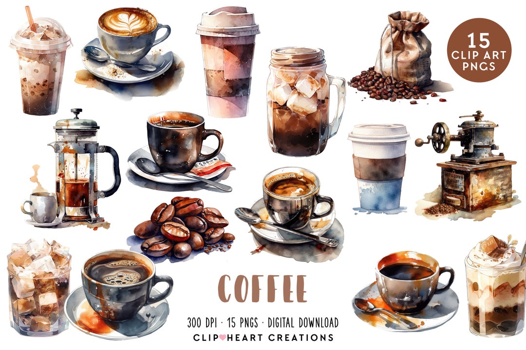 Coffee Watercolor Clipart Collection, Commercial Use Instant Download ...