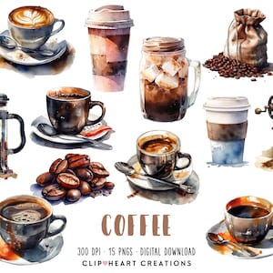 Coffee Watercolor Clipart Collection, Commercial Use Instant Download ...