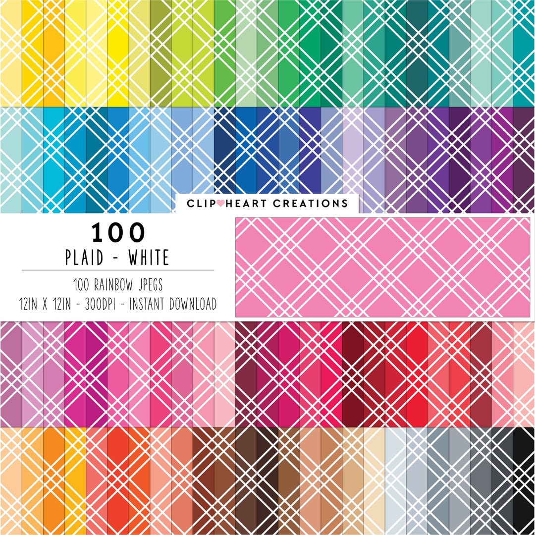 100 Plaid Pattern Digital Papers, Commercial Use Seamless White Plaid ...