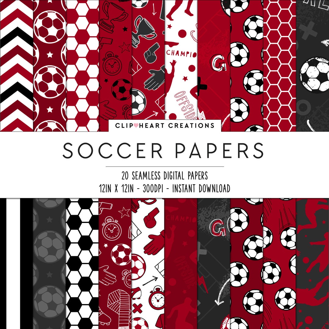20 Soccer Themed Digital Papers, Seamless Commercial Use Instant ...