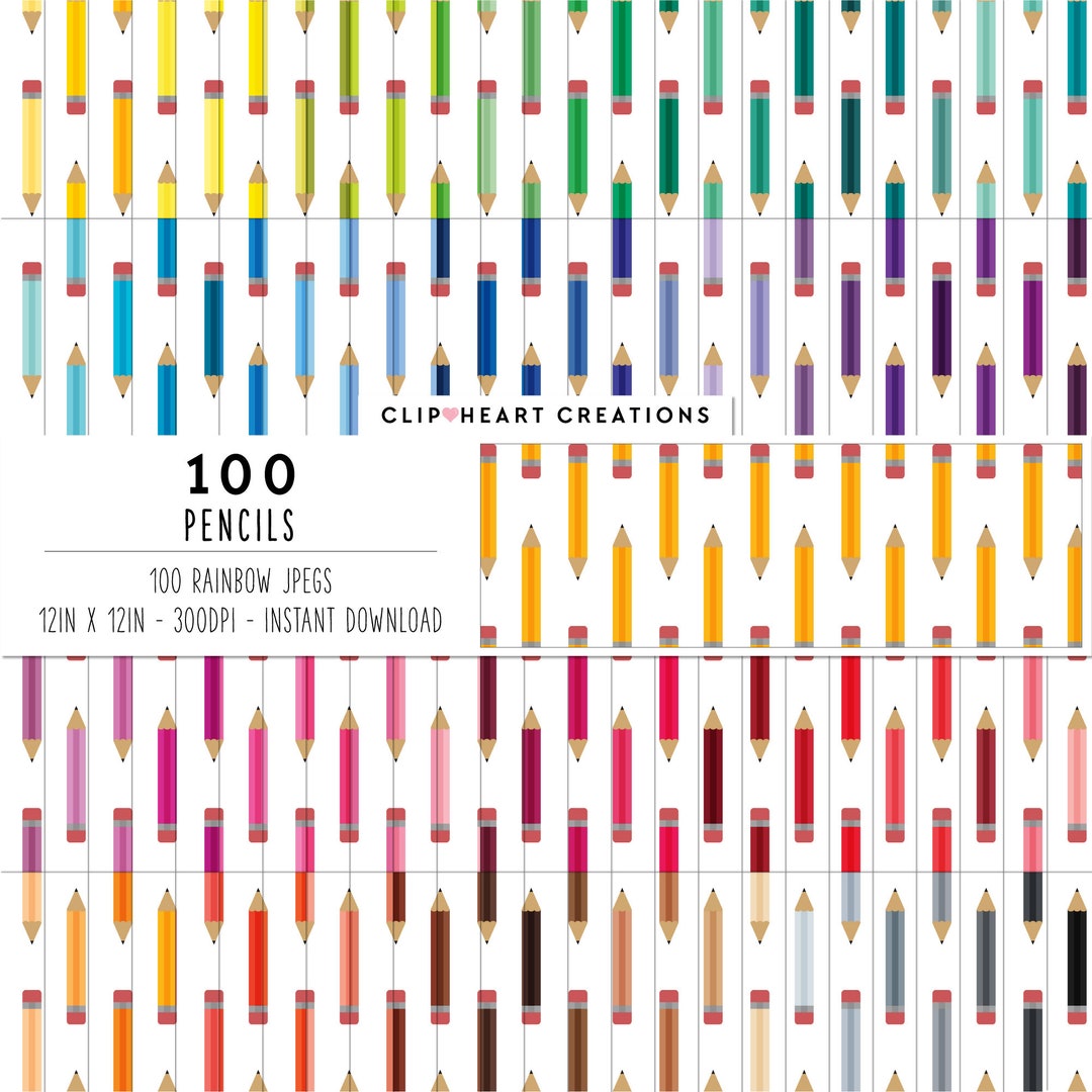 100 Pencils Digital Papers, Commercial Use Seamless School Pencil ...