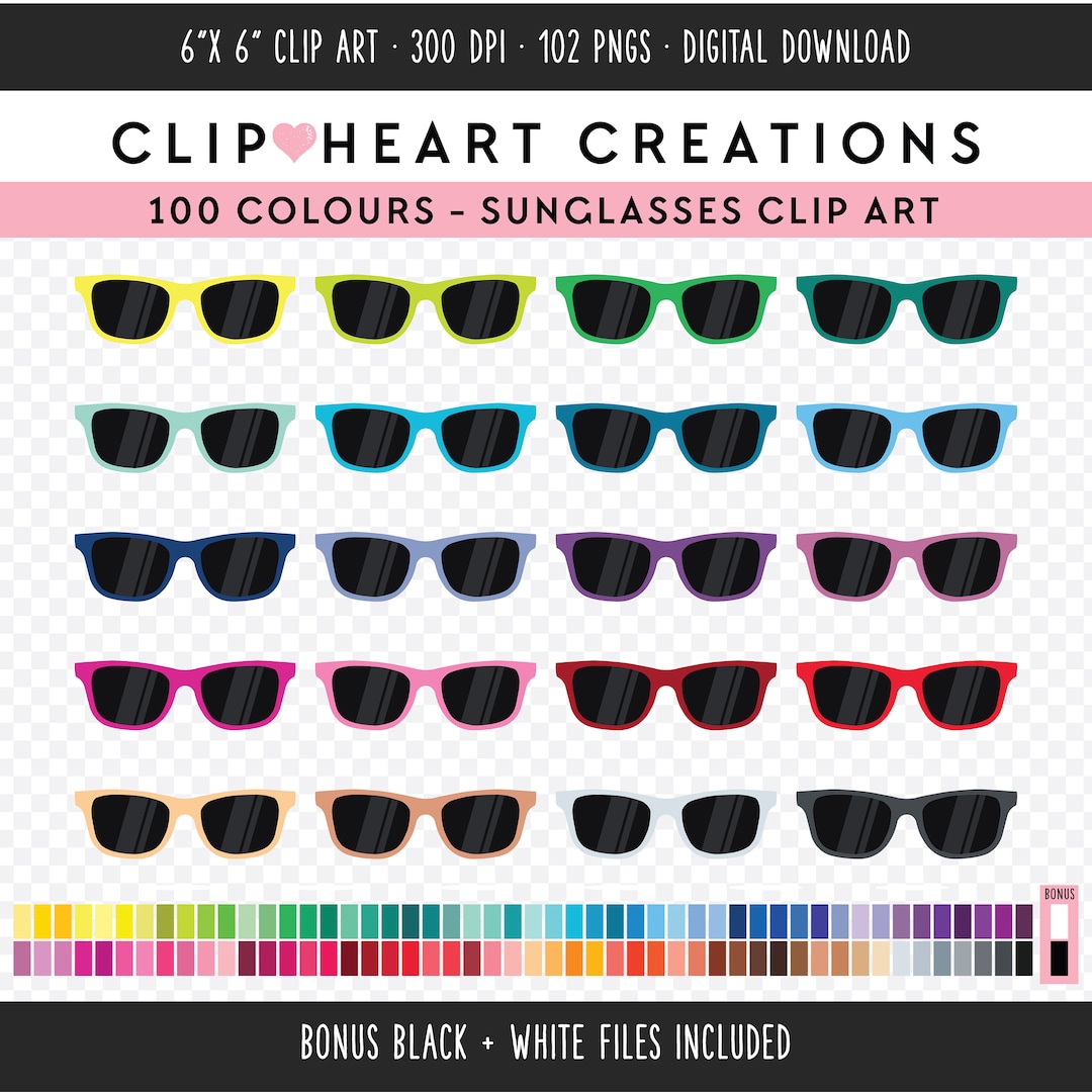 100 Sunglasses Digital Clip Art, Commercial Use Instant Download PNG ...