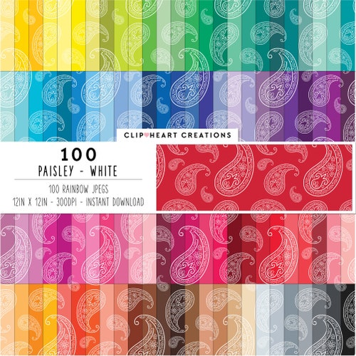 100 SEAMLESS Paisley Digital Paper Paisley Clipart Rainbow - Etsy