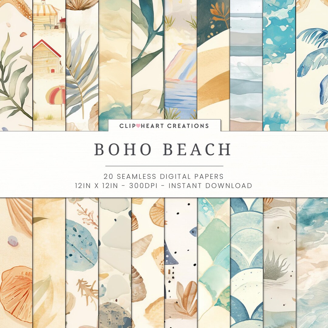 Watercolor Dreamy Beach Seamless Digital Papers, Commercial Use Instant ...
