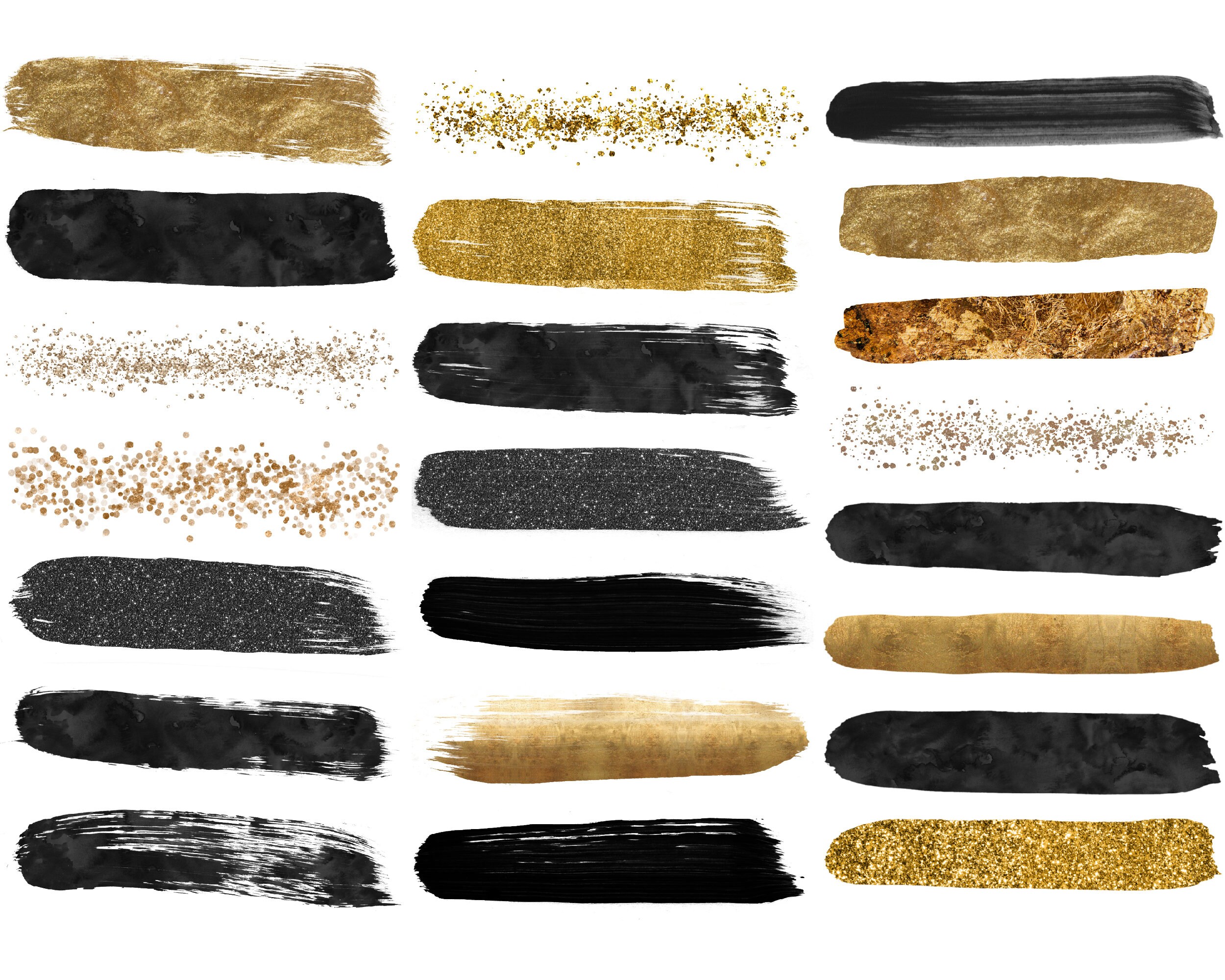 Black & Gold Brush Strokes Clip Art Gold Brush Strokes | Etsy