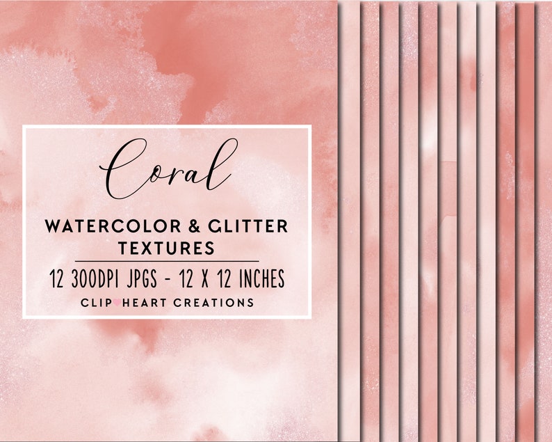 Coral Glitter Watercolor Digital Papers Commercial Use - Etsy