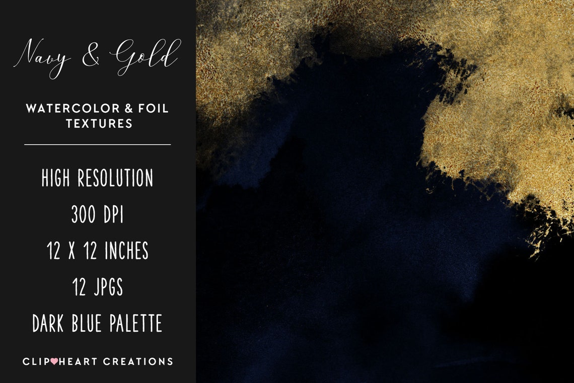 Navy & Gold Watercolor and Foil Digital Papers Commercial Use - Etsy