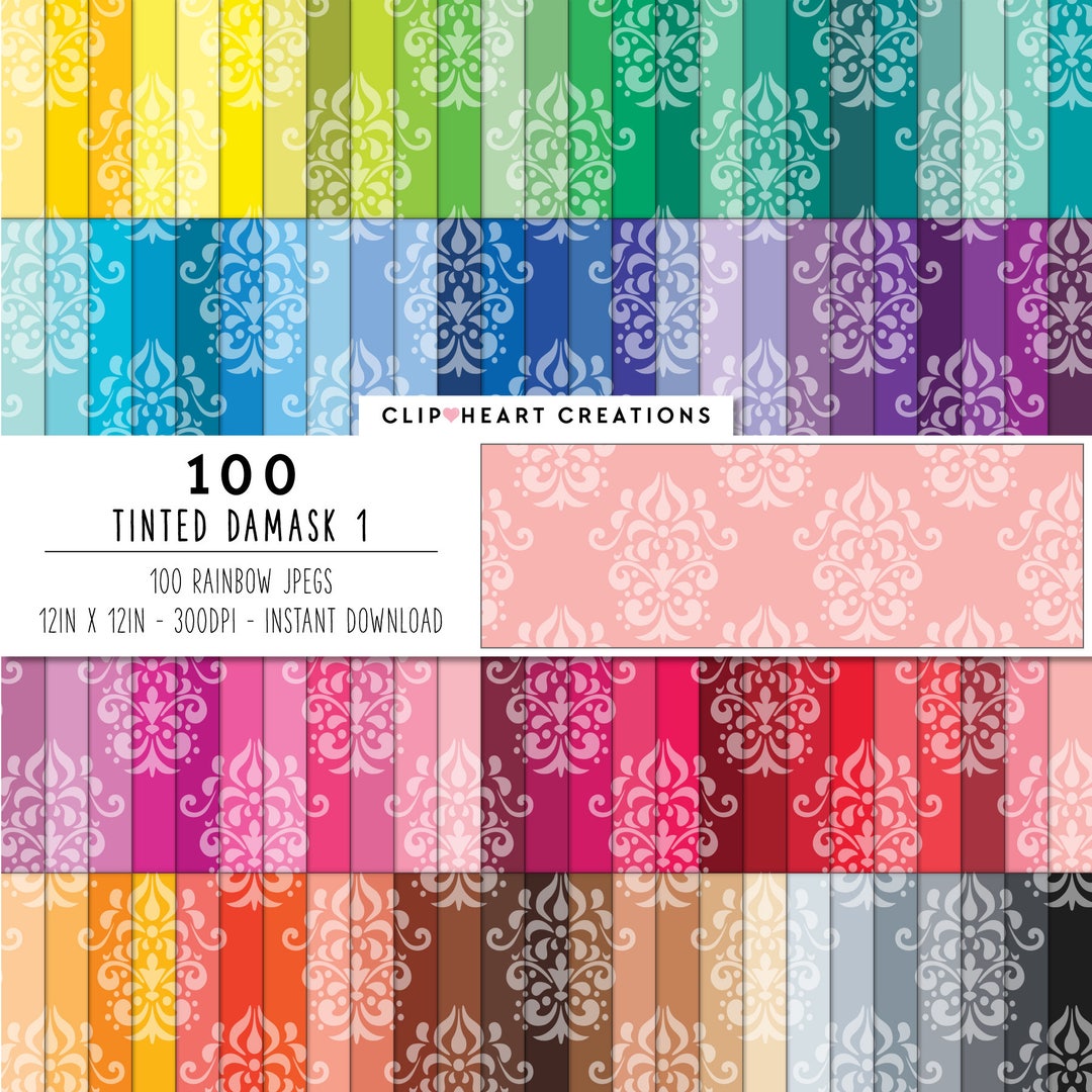 100 Damask Pattern Digital Papers, Commercial Use Instant Download ...