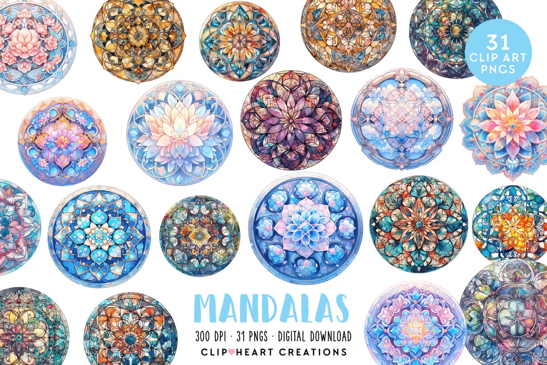 Mandala Watercolor Clipart Set, Commercial Use Instant Download PNG ...