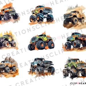 Monster Truck Watercolor Clipart Set, Commercial Use Instant Download ...