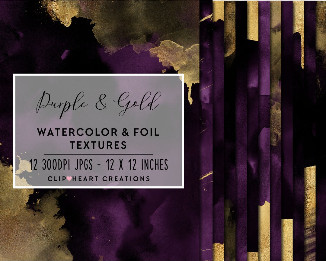 Purple & Gold Watercolor and Foil Digital Papers, Commercial Use ...