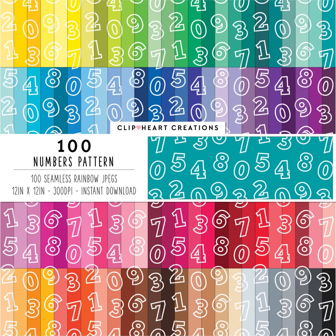 100 Numbers Pattern Digital Paper, Commercial Use Seamless Number ...