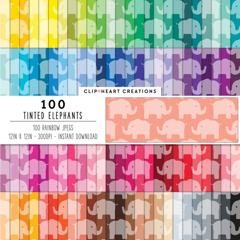 100 Elephant Pattern Digital Papers Commercial Use Instant | Etsy