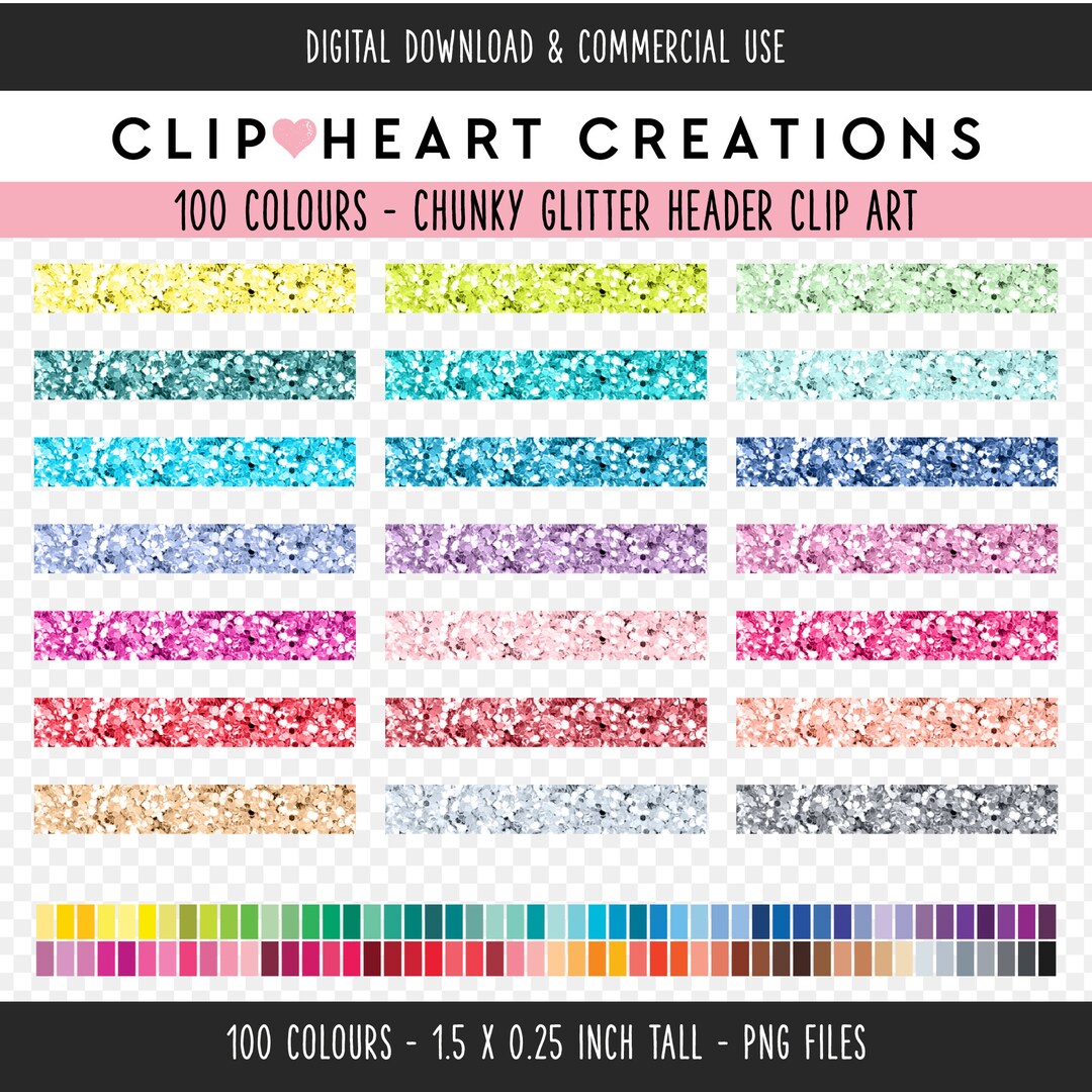 100 Chunky Glitter Header Clip Art, Commercial Use Instant Download ...