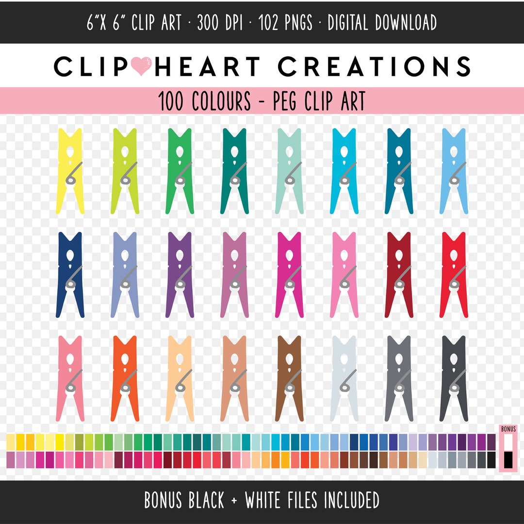 100 Clothes Peg Clip Art, Commercial Use Instant Download PNG Laundry ...