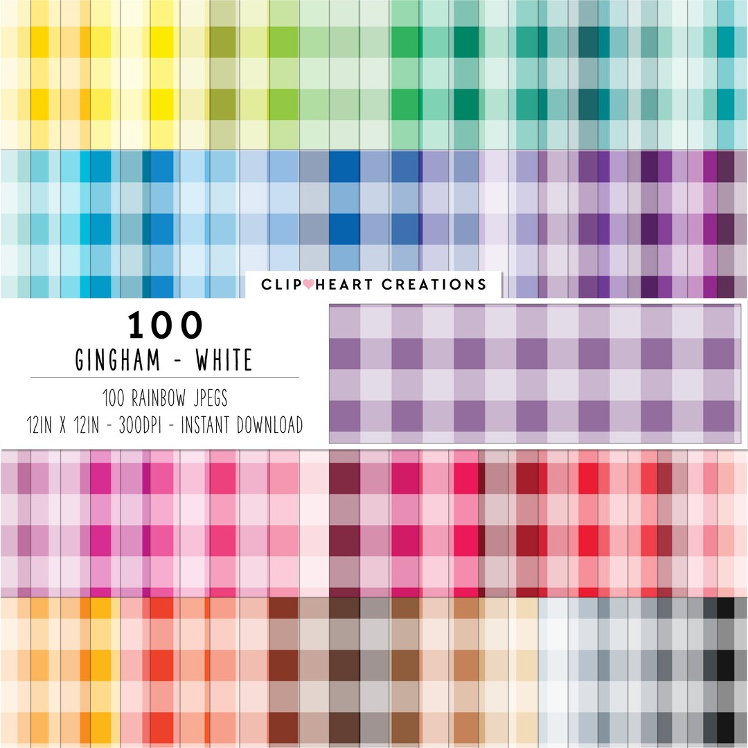 100 Gingham Pattern Digital Paper, Commercial Use Seamless Tinted ...