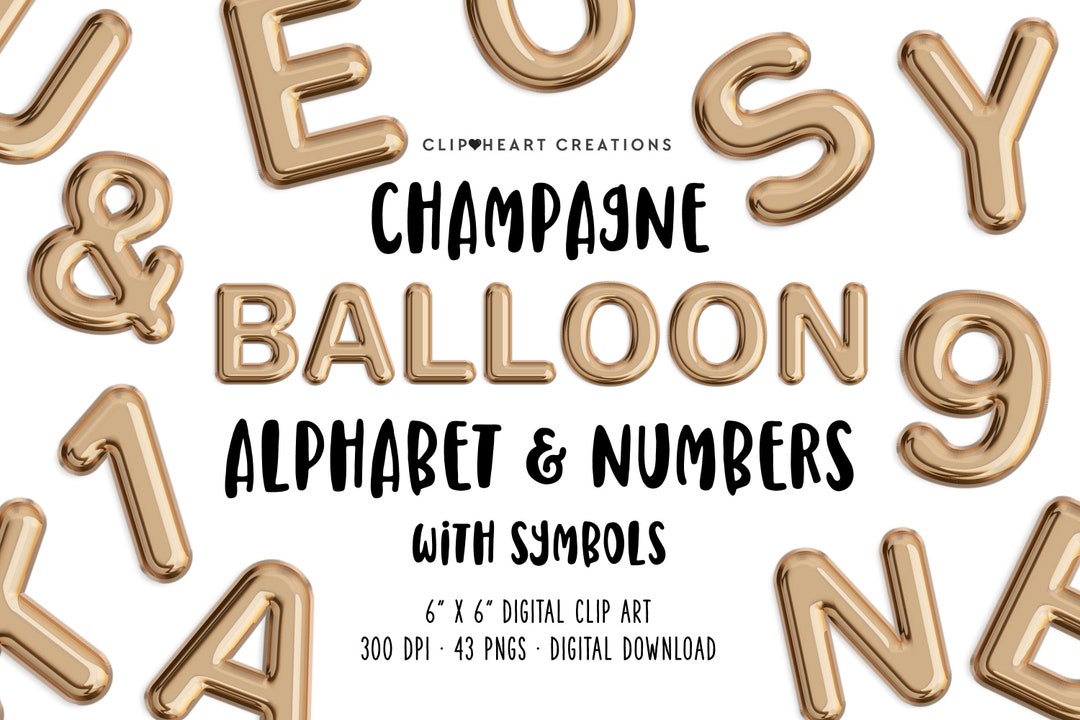 Champagne Foil Balloon Alphabet Clip Art, Commercial Use Instant ...