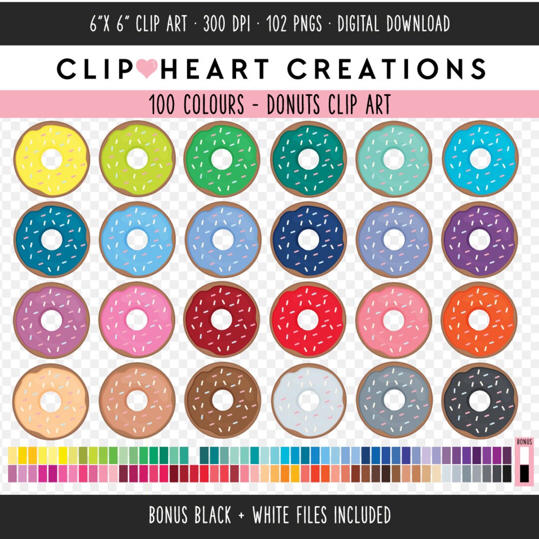100 Donuts Digital Clip Art, Commercial Use Instant Download PNG Donut ...