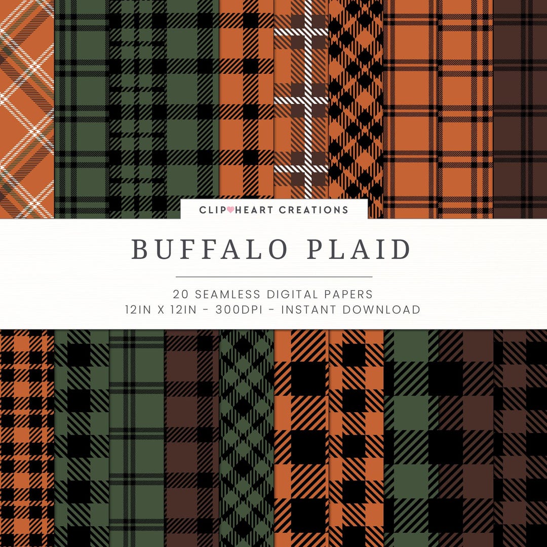 Fall Buffalo Plaid Digital Paper Set, Seamless Lumberjack Plaid Papers ...