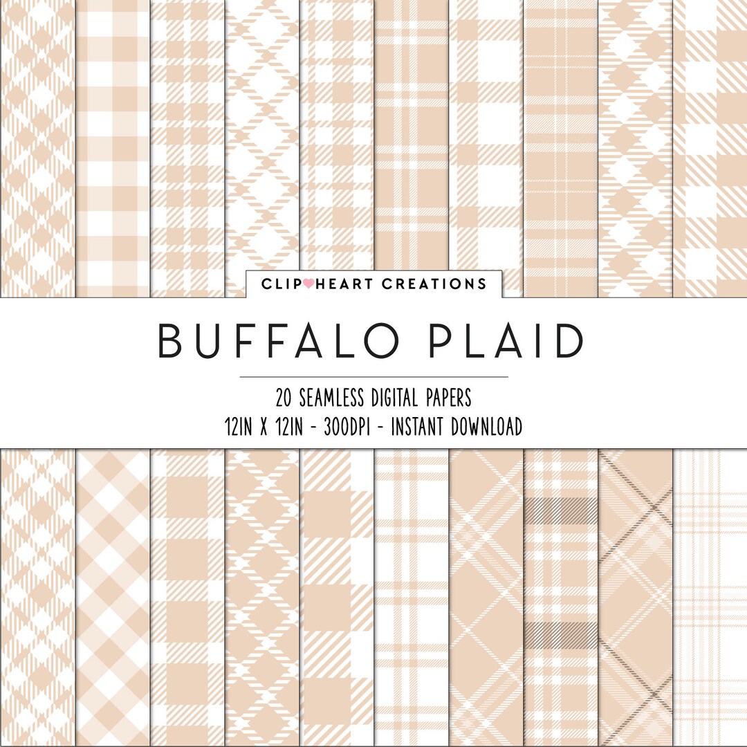 Neutral Buffalo Plaid Digital Paper Set, Seamless Lumberjack Plaid ...