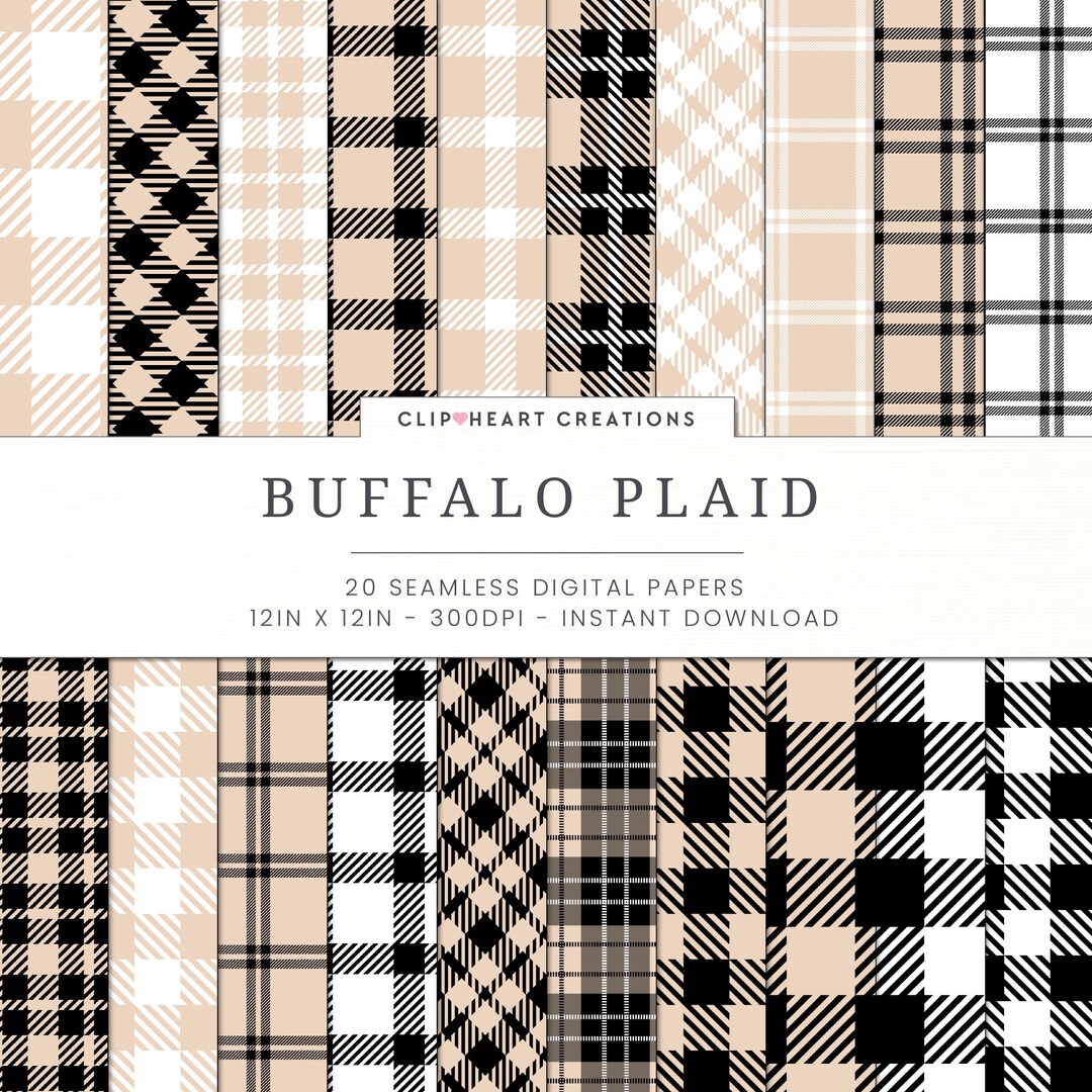 Neutral Buffalo Plaid Digital Paper Set, Seamless Lumberjack Plaid ...