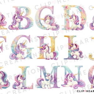 Unicorn Alphabet Clip Art, Commercial Use Instant Download Fantasy ...