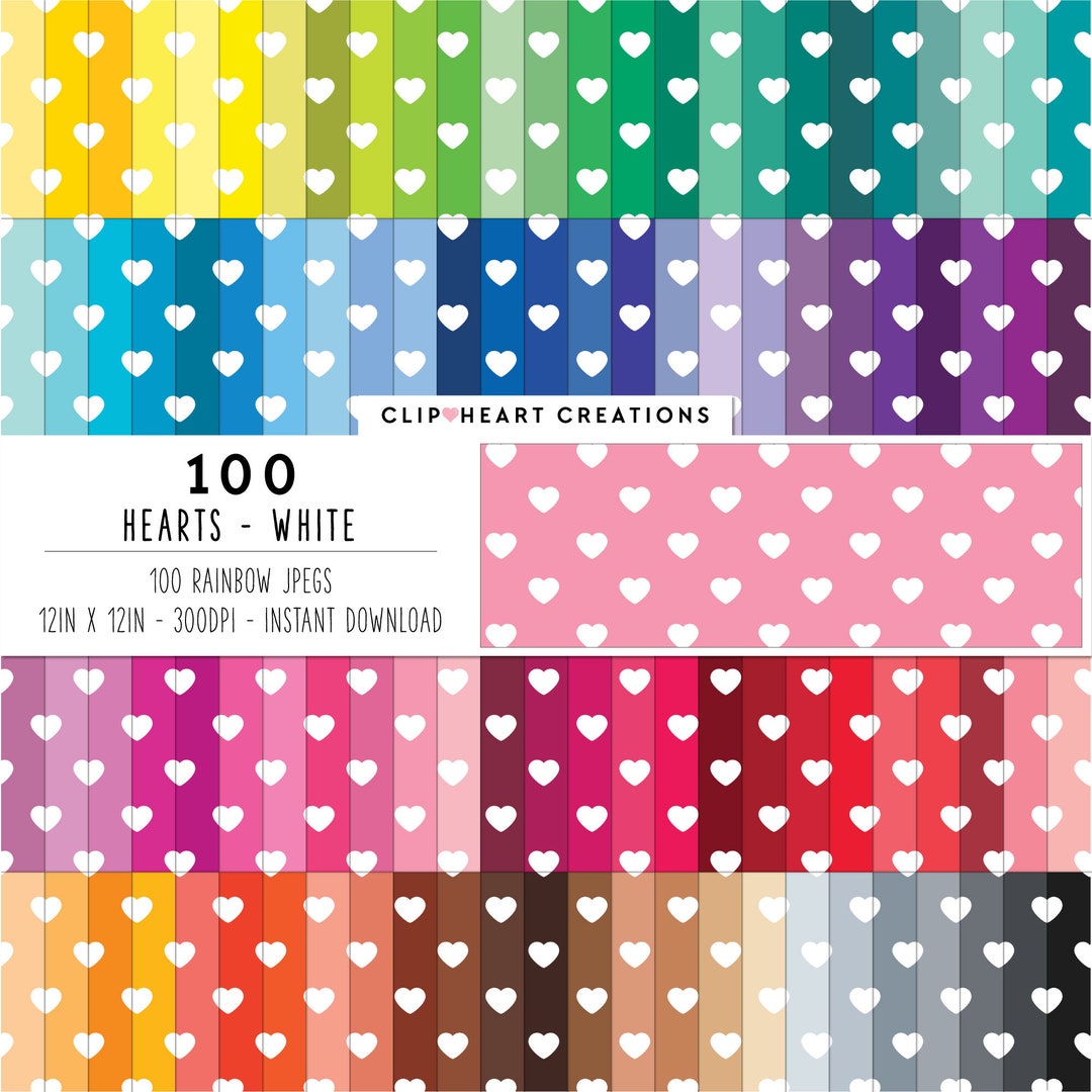 100 Hearts Digital Paper, Commercial Use Instant Download Seamless ...