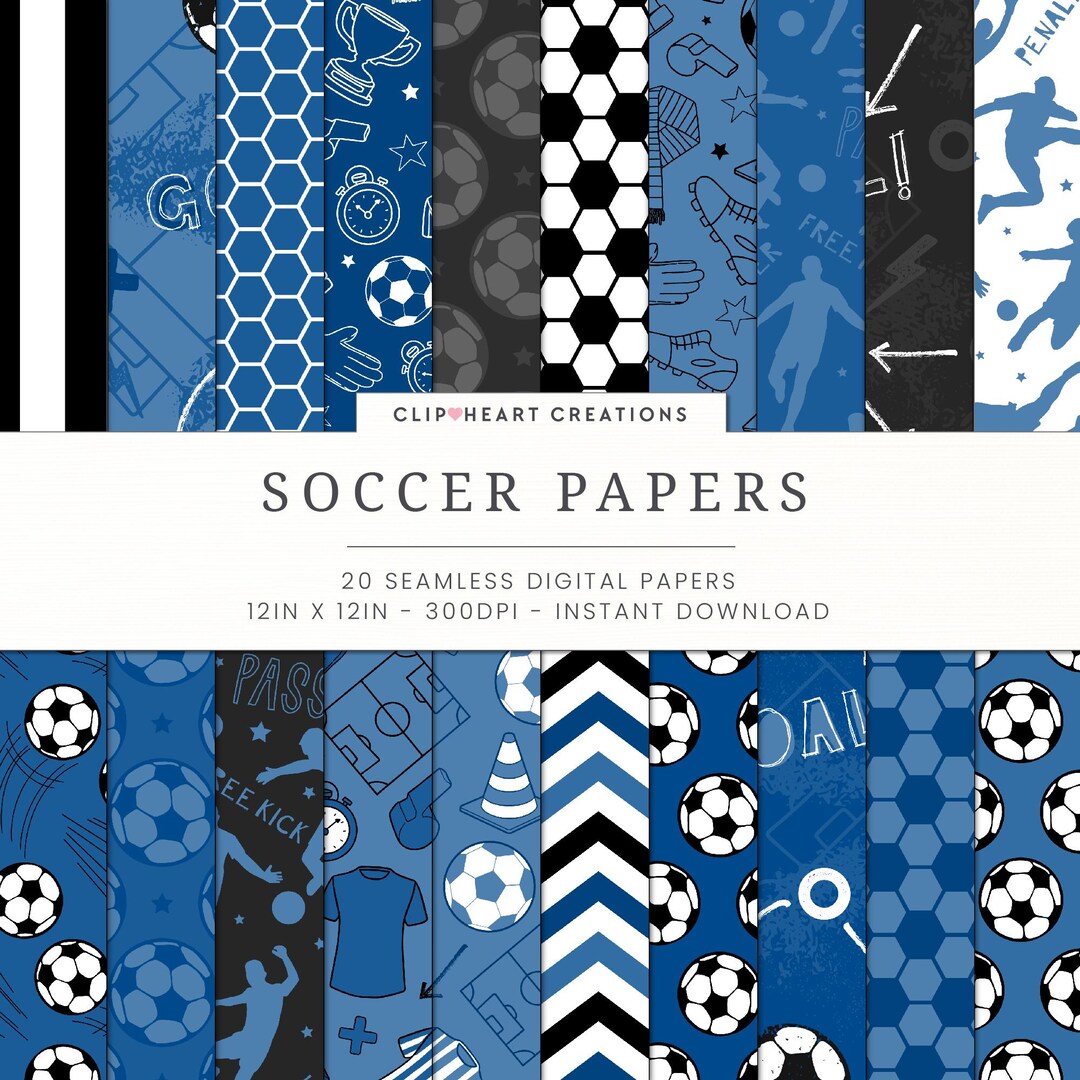 20 Soccer Themed Digital Papers, Seamless Commercial Use Instant ...