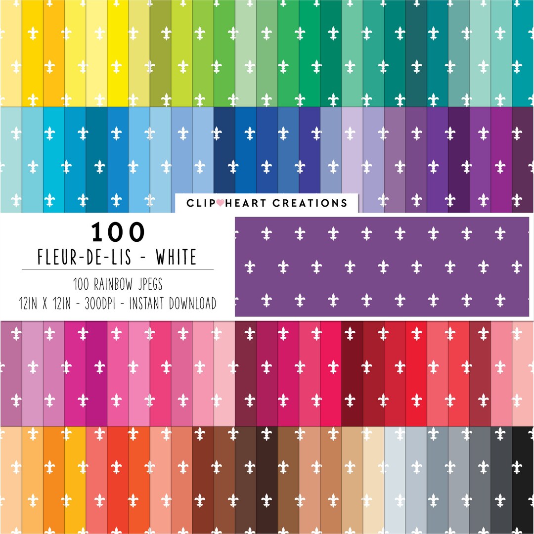 100 Fleur-de-lis Pattern Digital Papers, Commercial Use Seamless White ...