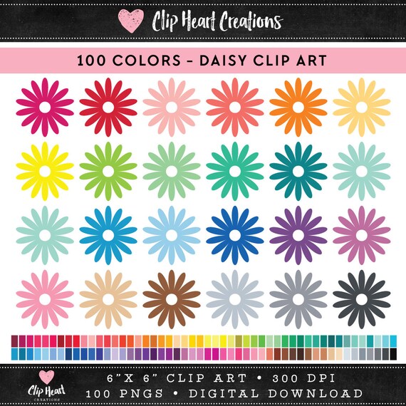 100 Daisy Flower Clip Art Pack Commercial Use Instant | Etsy